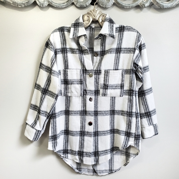 Sweaters | New Oversized Plaid Flannel Button Up Shacket Jacket Vintage ...